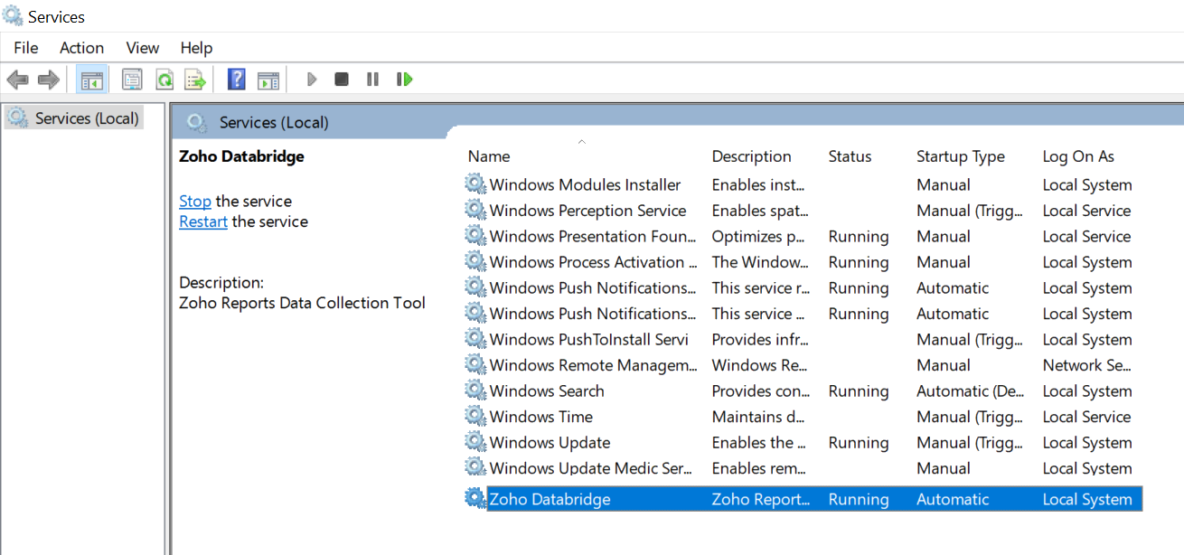 Zoho Databridge l Zoho Analytics 帮助