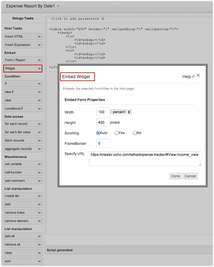 Zoho Creator: Create Pages, Create HTML Pages, Custom Report Format