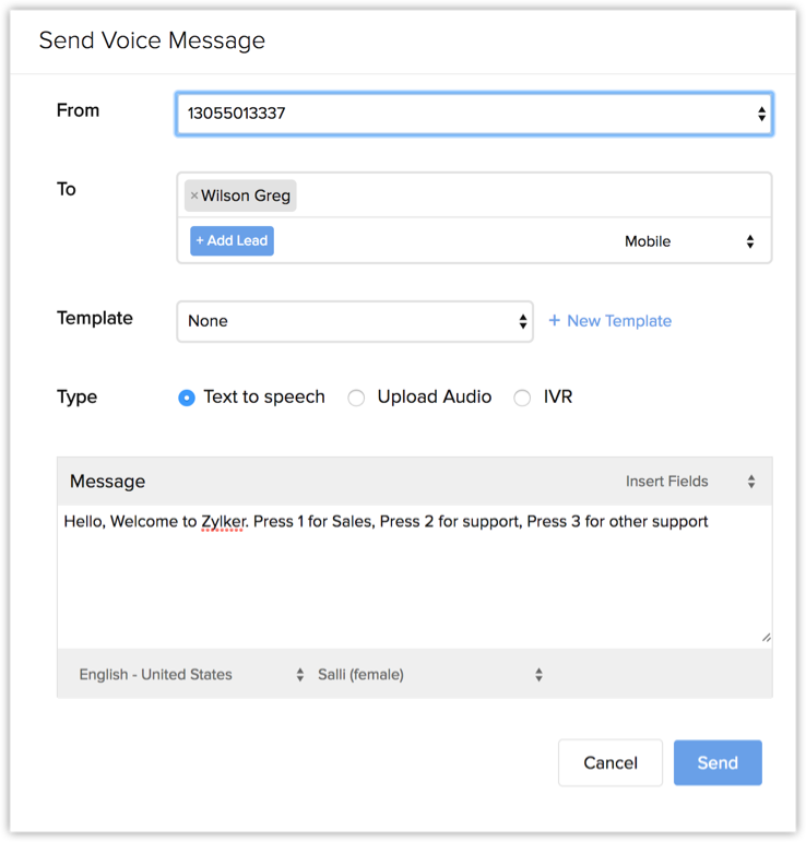 Nexmo | 在线帮助 - Zoho CRM