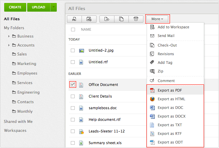 Export a document into other formats - Zoho Docs