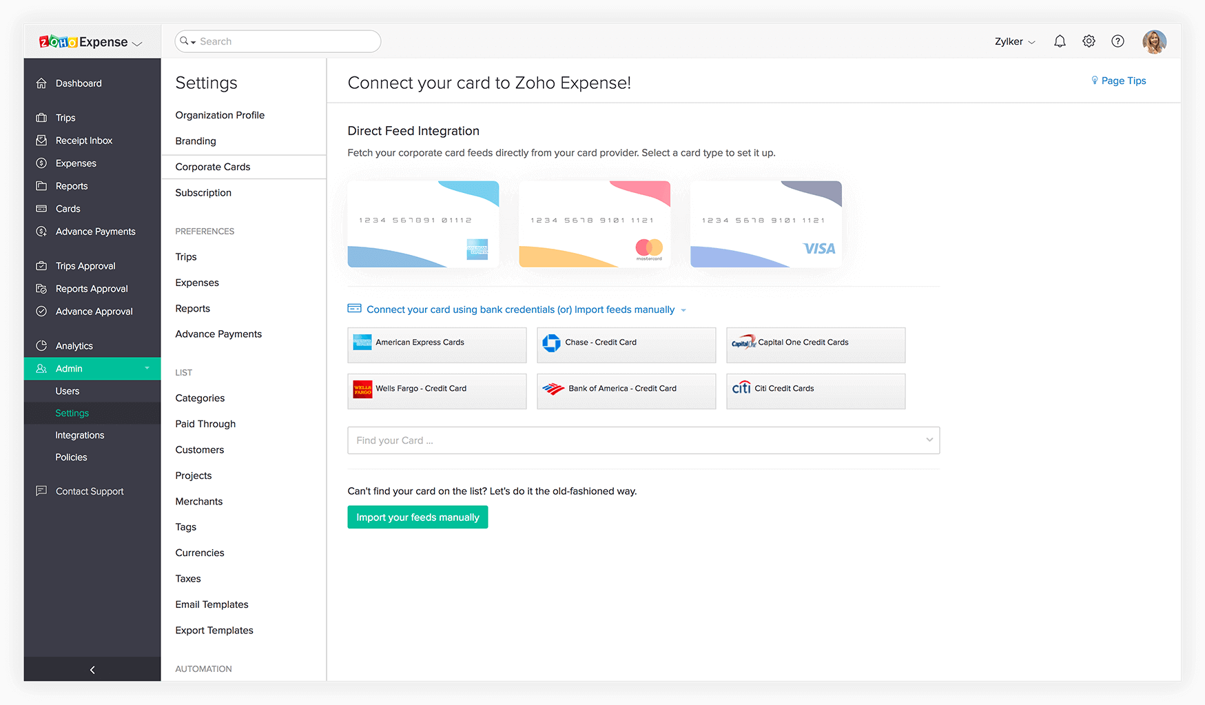 公司卡对账流程 - 公司卡管理 - Zoho Expense