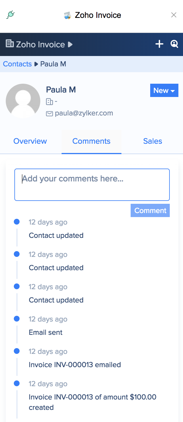 eWidget 中的 Zoho Invoice 扩展程序 | Zoho Mail