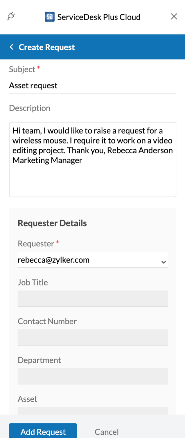 eWidget 中的 ServiceDesk Plus 扩展程序 | Zoho Mail